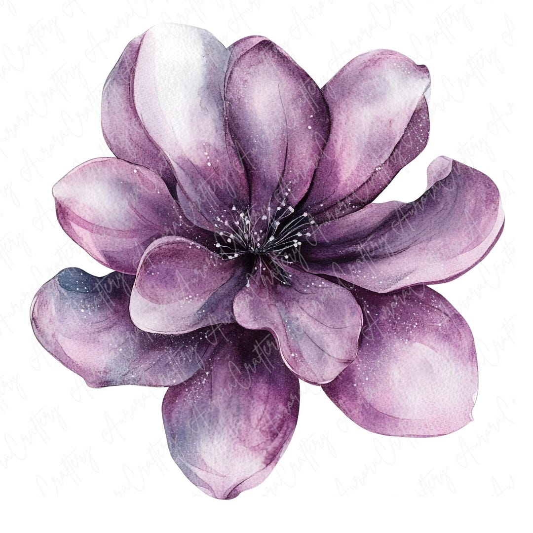 4 Watercolor Purple Floral Clipart, Elegant Purple Flowers, Abstract ...