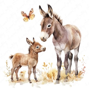 10 Donkey Farm Clipart, Watercolor Donkeys, Cute Donkey Clipart, Farm ...