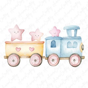 8 Pastel Toy Train Clipart, Watercolor Train With Stars and Hearts ...