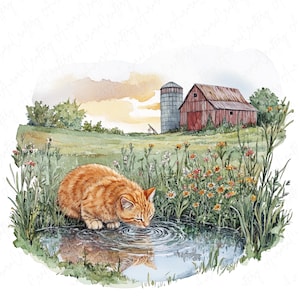 13 Cat Farm Clipart, Watercolor Farm Cats, Watercolor Cat Clipart Cute ...