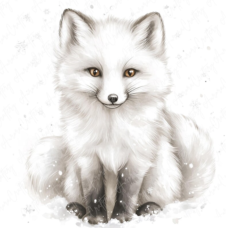 9 Watercolor Arctic Fox Clipart, Cute Winter Fox Clipart, White Fox ...