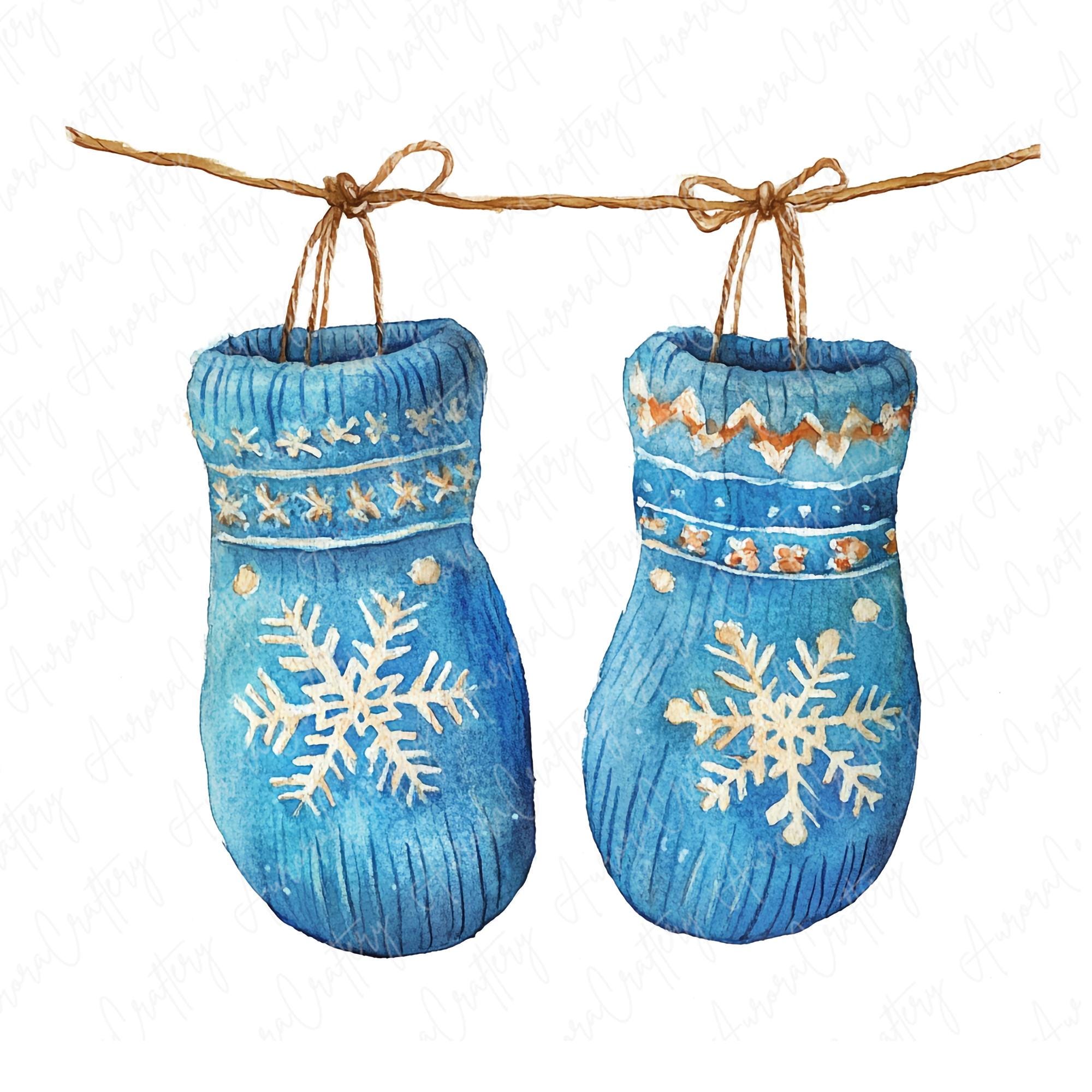 10 Winter Knitted Mitten Clipart, Festive Snowflake Mittens With Rustic ...