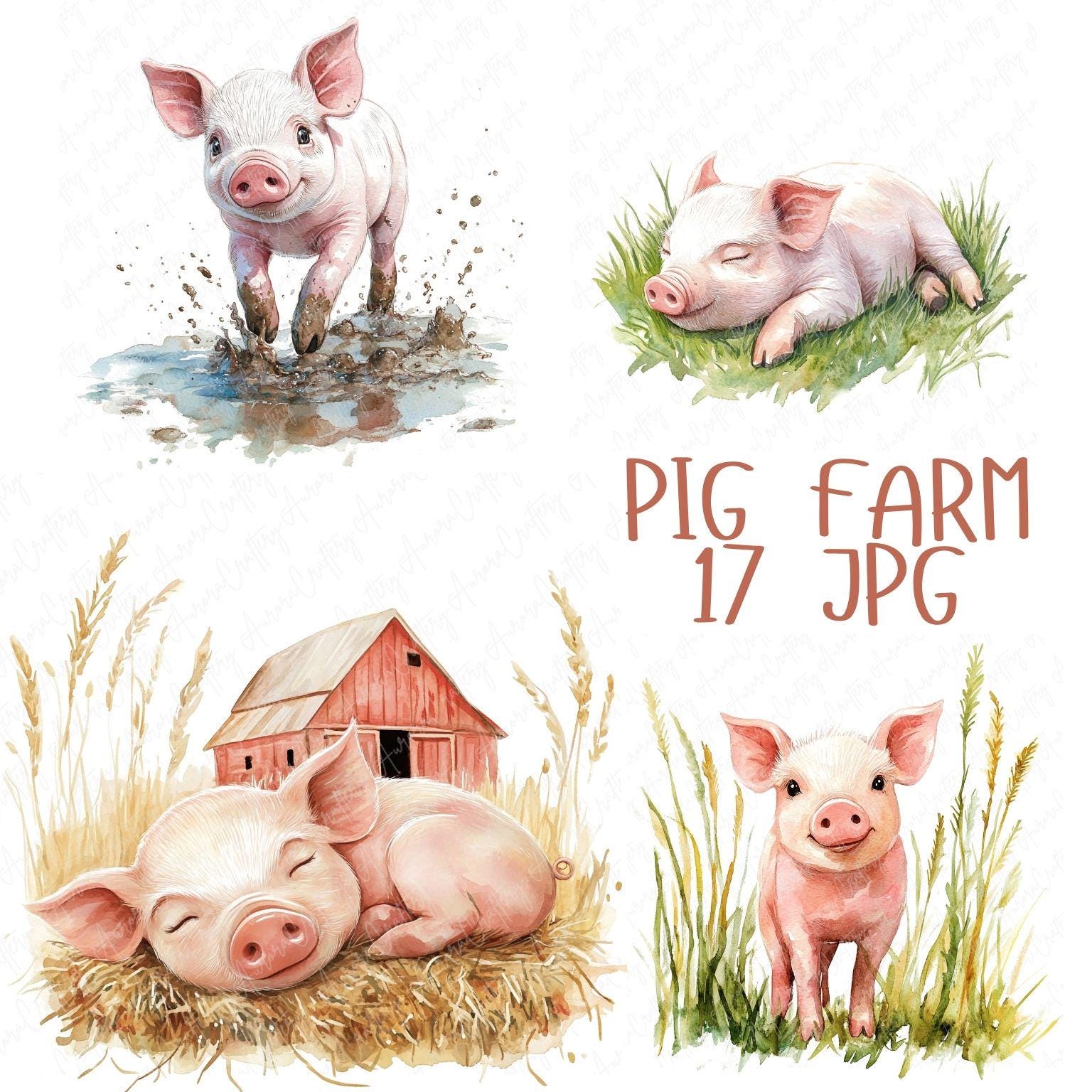 17 Watercolor Pig Farm Clipart, Farm Animal Clipart, Pig Clipart ...