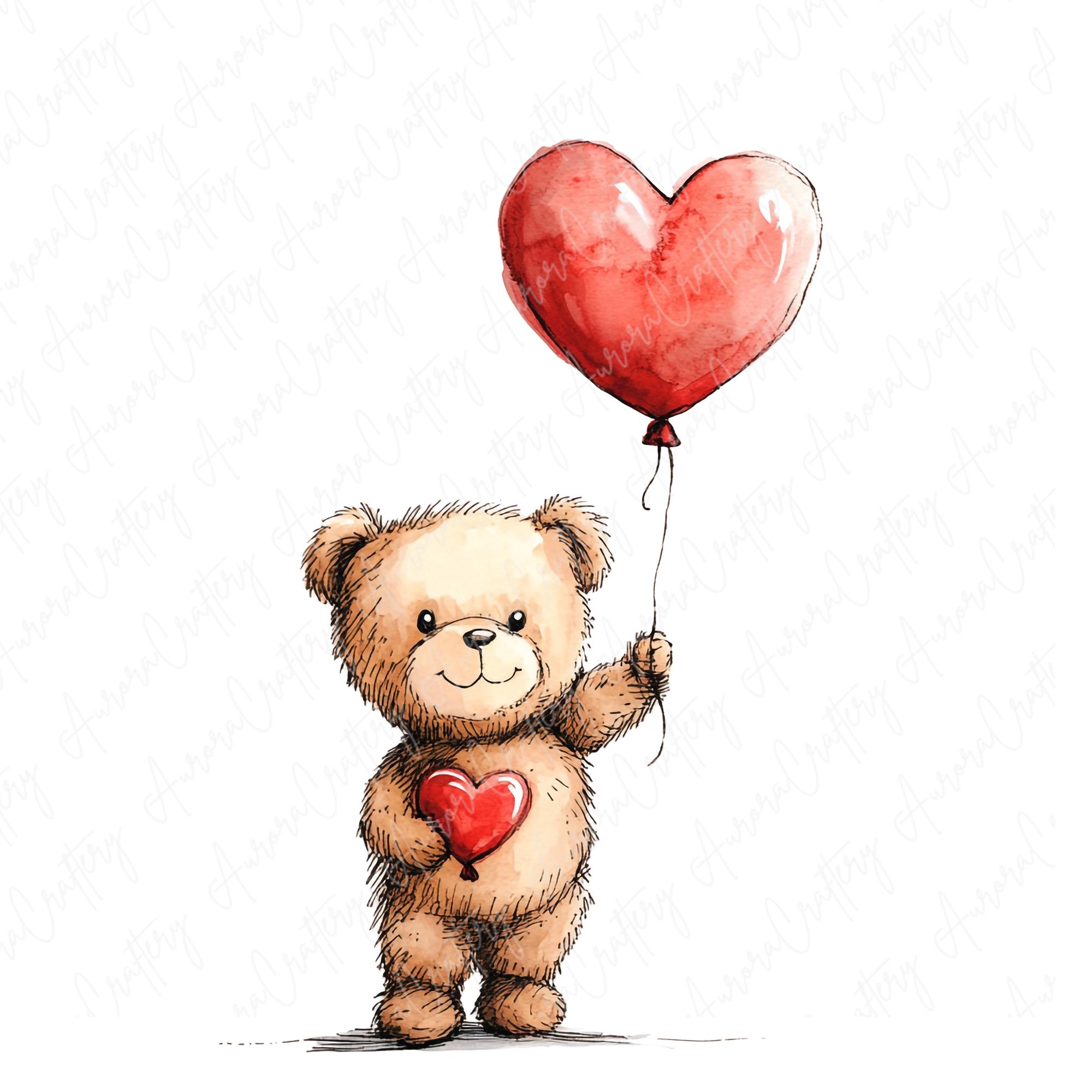 Watercolor Valentine Teddy Bear Clipart, Cute Teddy Bear With Hearts ...