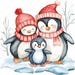 8 Watercolor Winter Penguin Clipart, Festive Penguin Family, Festive ...