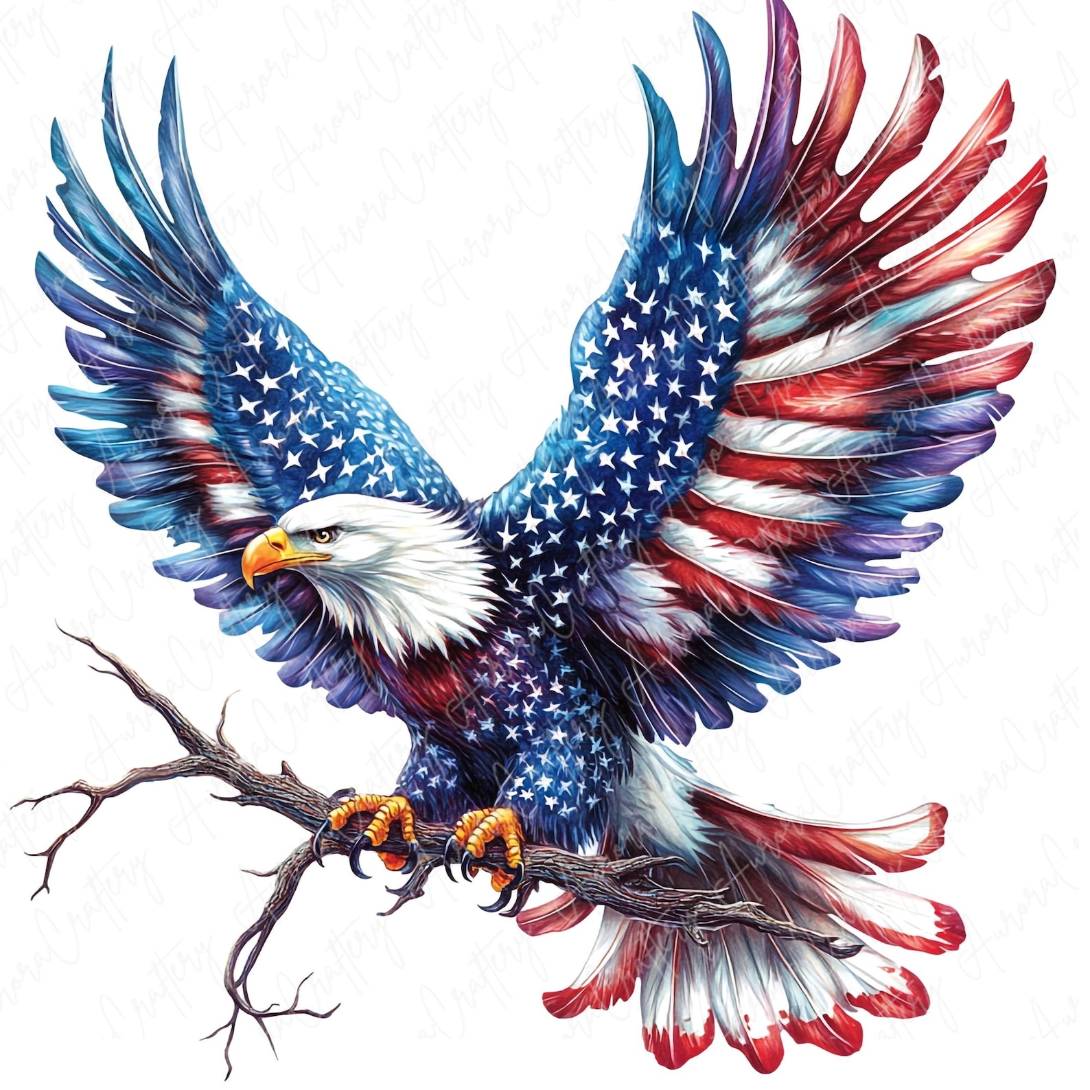 18 Watercolor American Eagle Clipart USA Flag JPG | Patriotic Bald ...