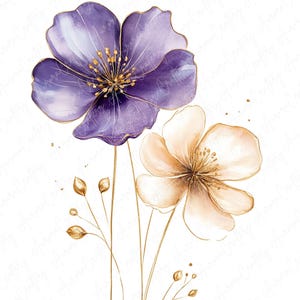 14 Purple and Gold Watercolor Floral Clipart Bundle, Luxurious Purple ...