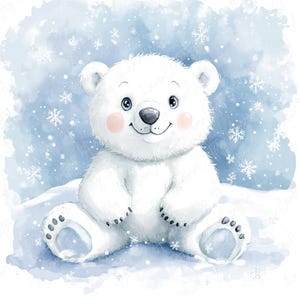 6 Watercolor Polar Bear Clipart, Cute Baby Polar Bear, Winter Animal ...