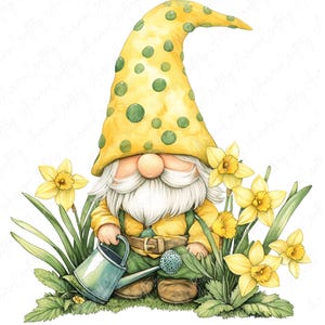 15 Spring Gnomes Clipart, Garden Gnome, Floral Gnome Clipart, Floral ...