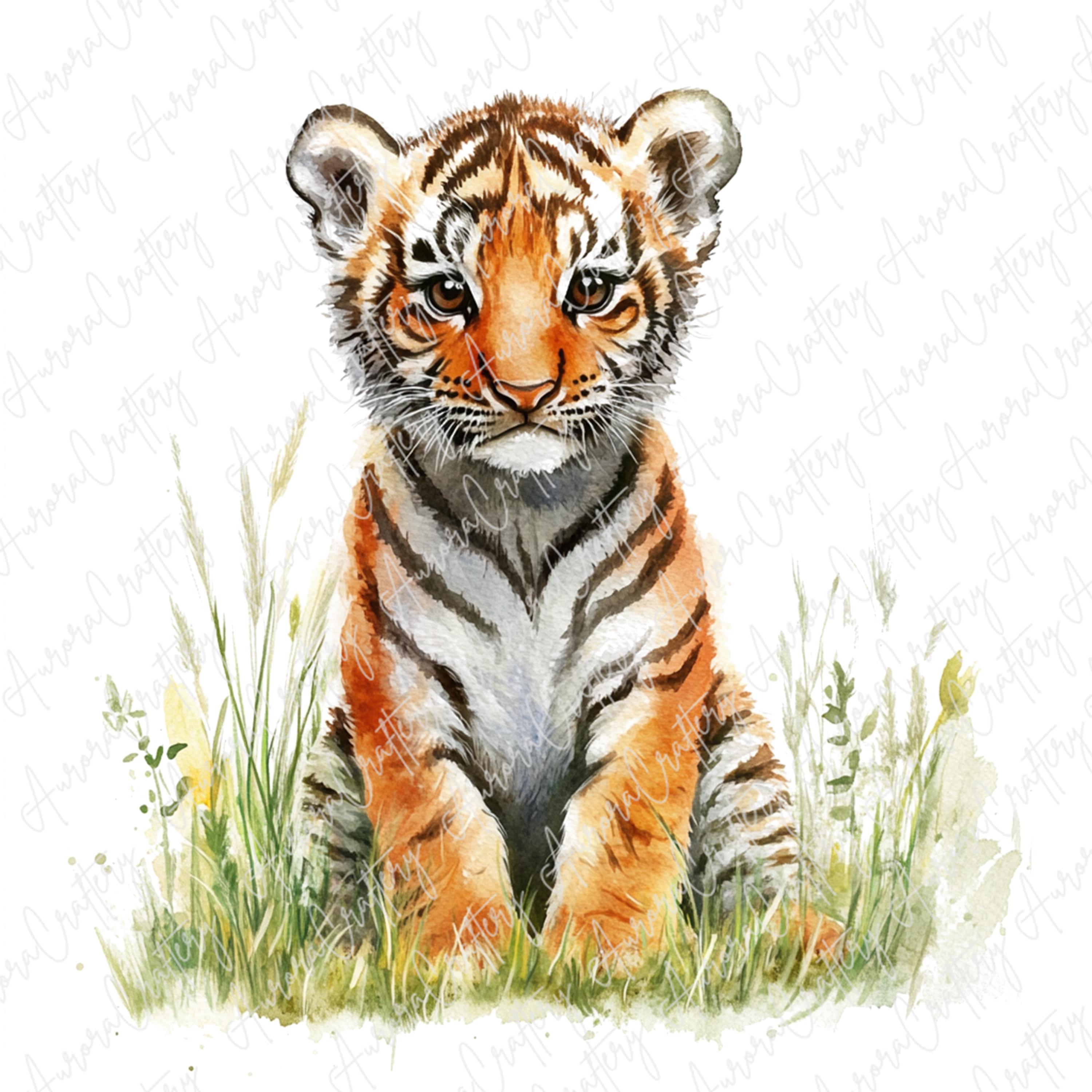 8 Watercolor Baby Tiger Clipart, Jungle Cubs in Trees and Grass ...