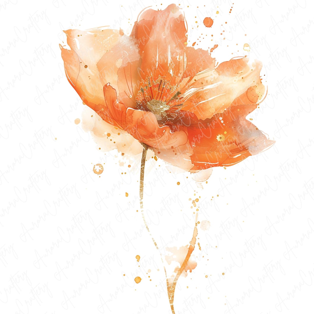 13 Abstract Orange Yellow Watercolor Floral Clipart Bundle, Bright ...