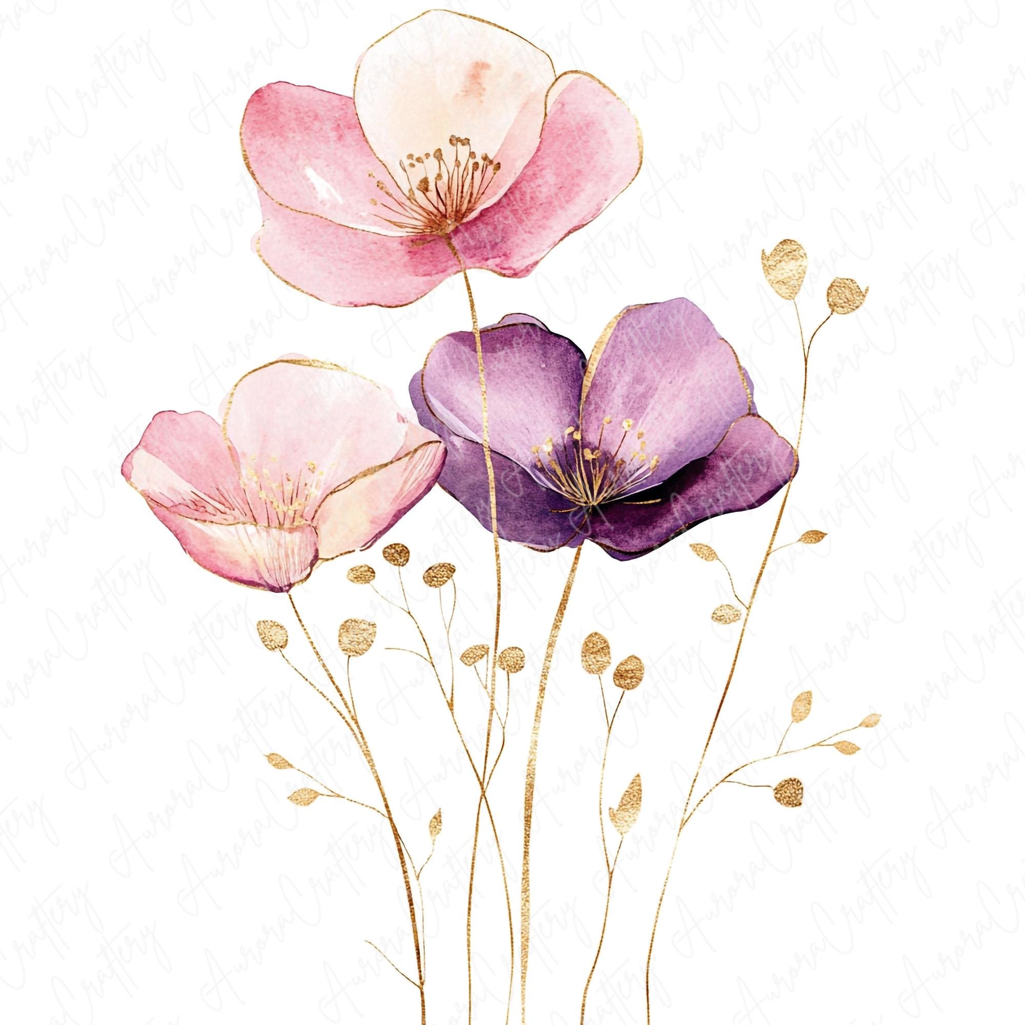 16 Purple and Pink Watercolor Floral Clipart Bundle, Soft & Dreamy ...