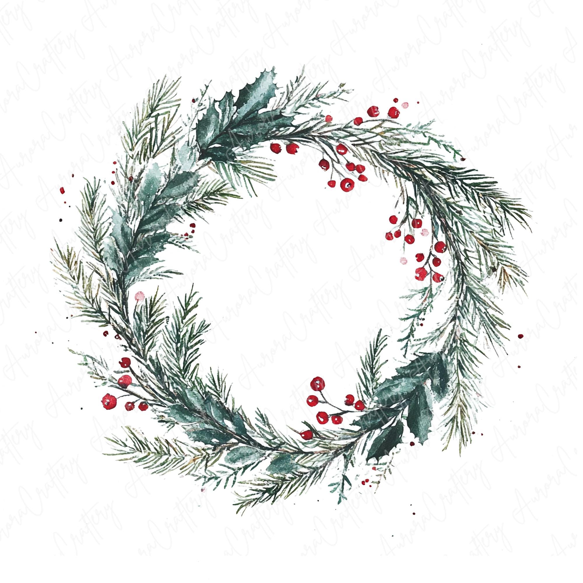 9 Watercolor Winter Wreath Clipart, Festive Evergreen Wreath Clipart ...