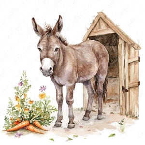 10 Donkey Farm Clipart, Watercolor Donkeys, Cute Donkey Clipart, Farm ...