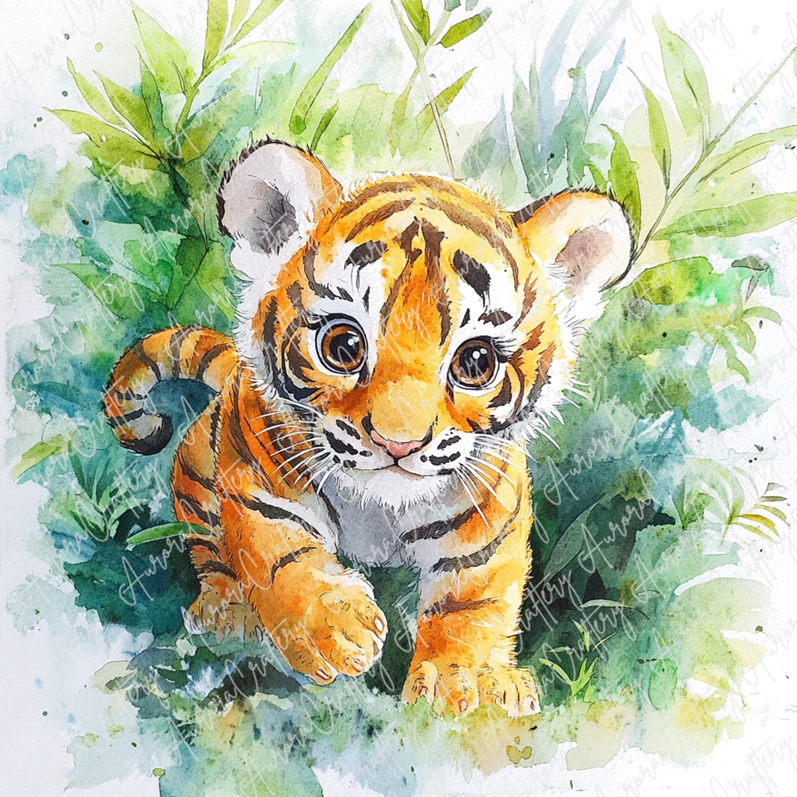 8 Watercolor Baby Tiger Clipart, Jungle Cubs in Trees and Grass ...