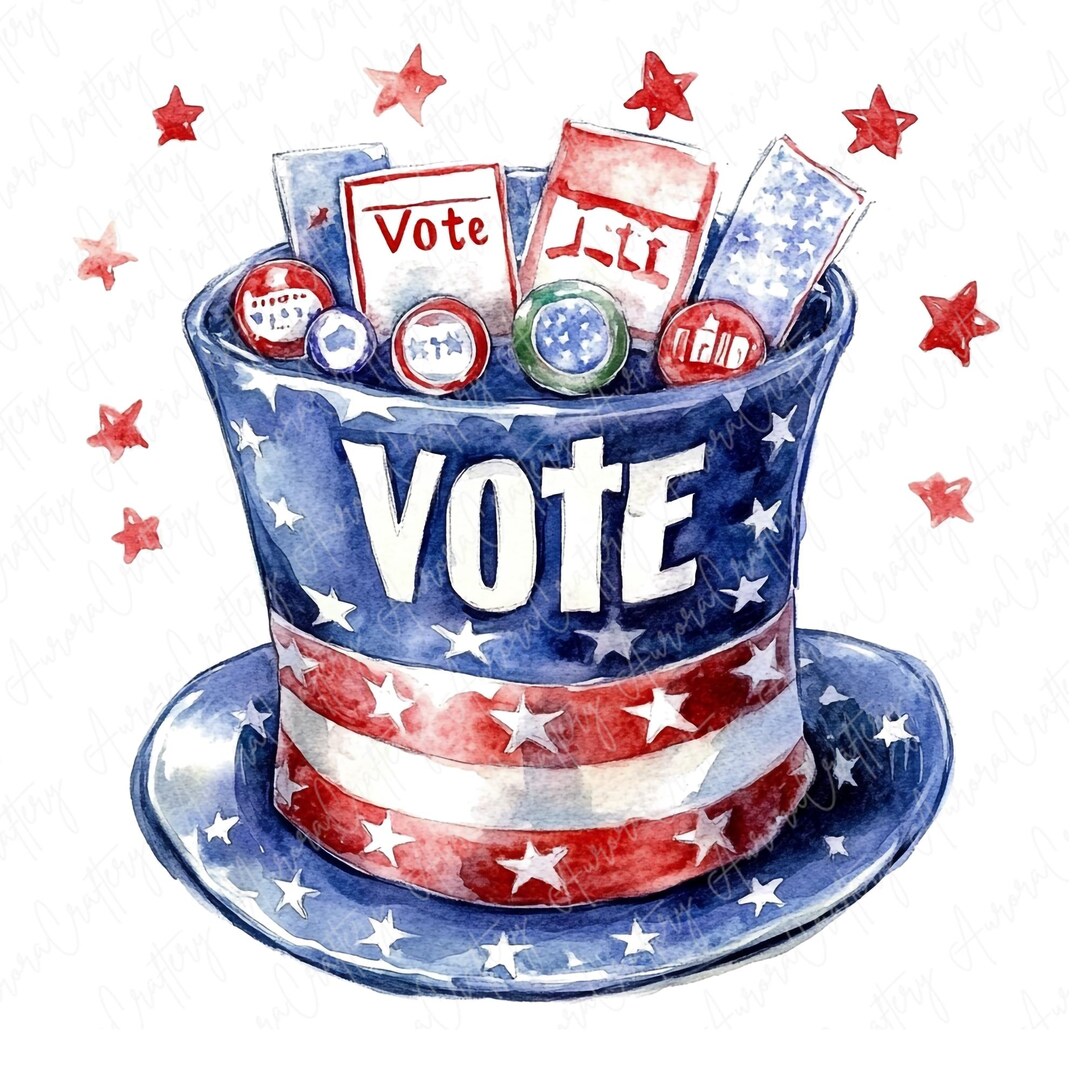 6 Watercolor Patriotic Voting Hat Clipart, Election Day, USA Flag Hat ...