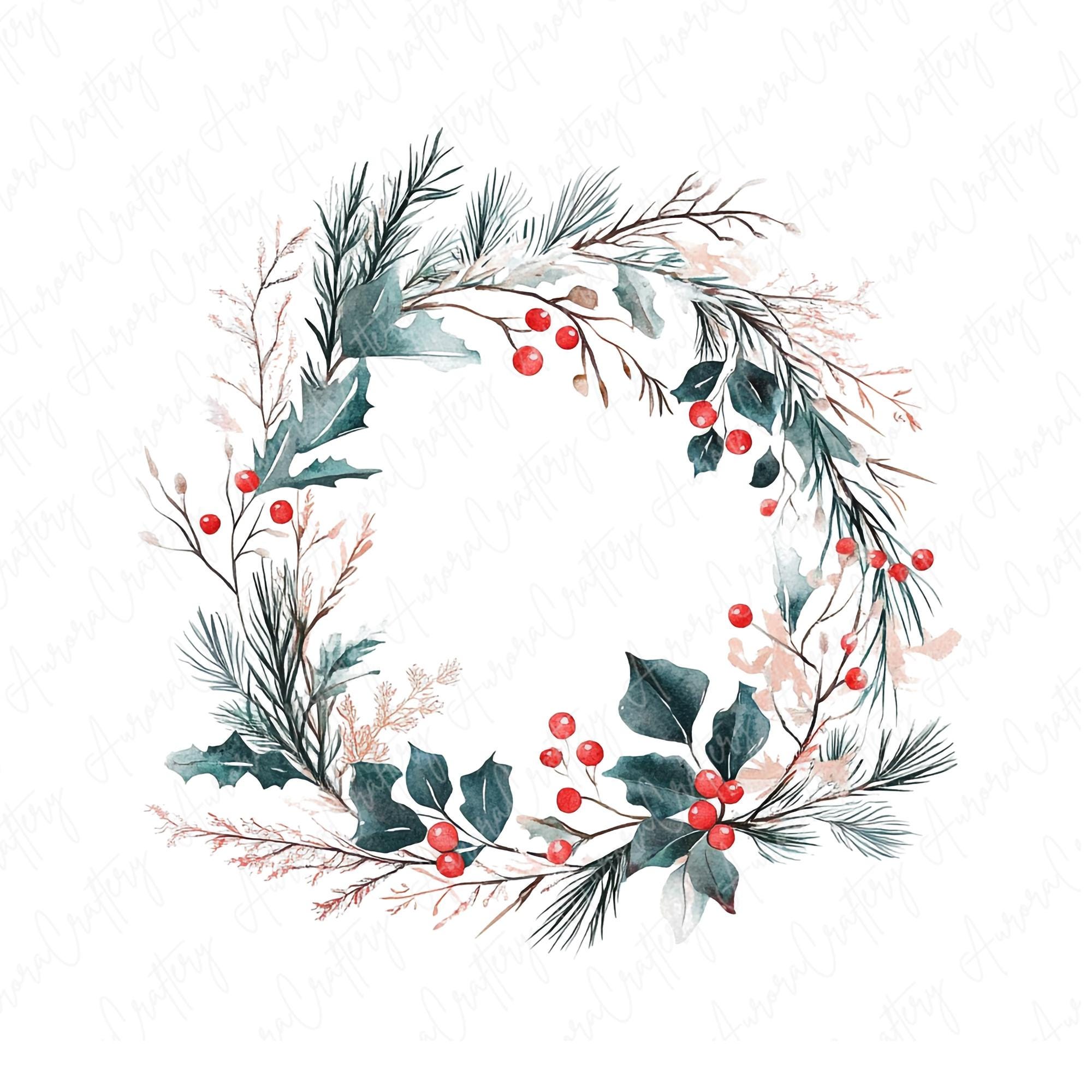 9 Watercolor Winter Wreath Clipart, Festive Evergreen Wreath Clipart ...