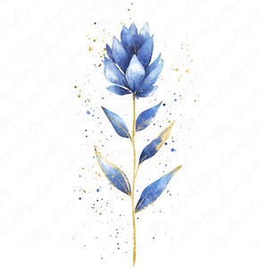 8 Watercolor Blue Botanical Flowers Clipart, Royal Blue and Indigo ...