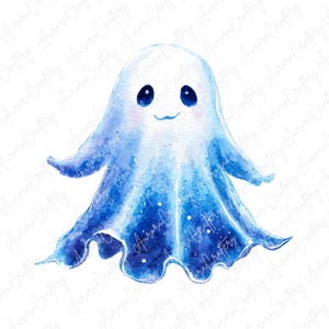 6 Watercolor Ghost Clipart, Blue Spooky Spirit Illustrations, Scary ...