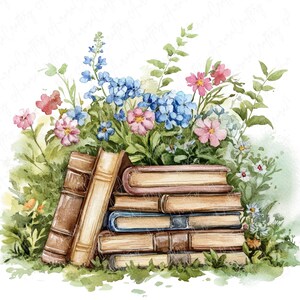 11 Watercolor Floral Books Clipart, Floral Book Clipart, Book Lover ...