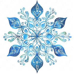 10 Watercolor Blue Snowflake Clipart, Winter Frosty Snowflake Designs ...