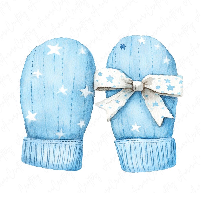 12 Baby Blue Mittens Watercolor Clipart, Winter-themed Nursery Art ...