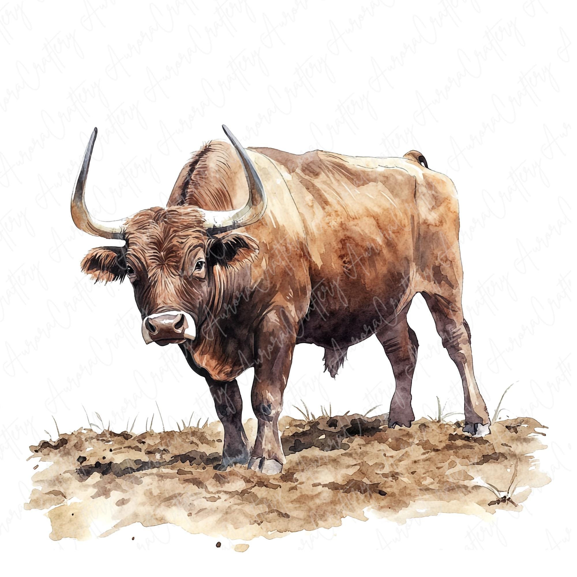 19 Ox Farm Watercolor Clipart, Watercolor Ox Farm Clipart, Cute Farm ...