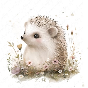 10 Watercolor Hedgehog Clipart, Woodland Hedgehog Family Flowers, Cute ...