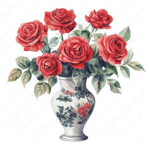 14 Watercolor Rose Vase Clipart, Romantic Floral Clipart, Valentine's ...