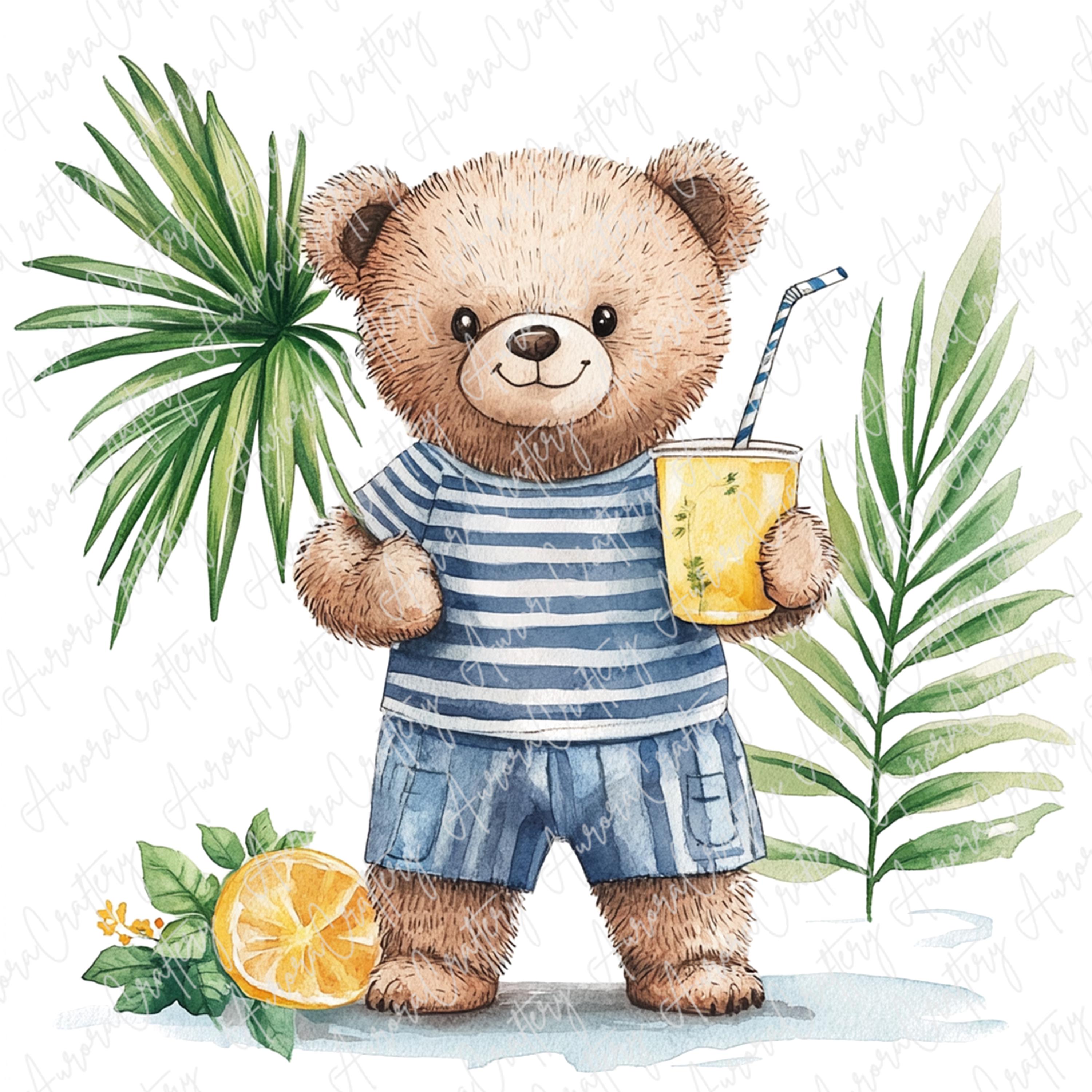 5 Watercolor Summer Teddy Bear Clipart, Cute Bears With Flowers, Cute ...