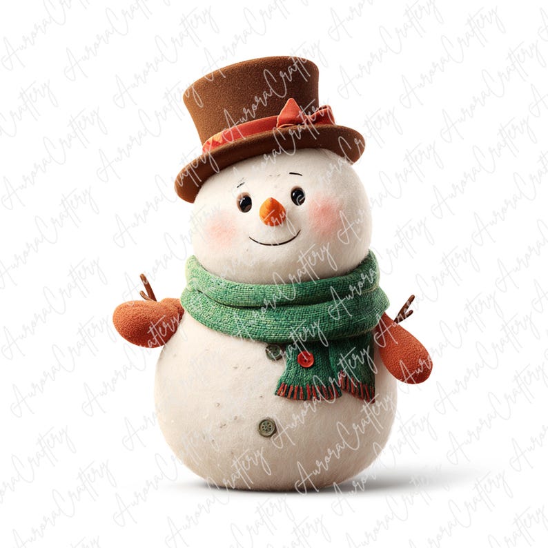 4 Festive Snowman Clipart, Watercolor Snowman With Hat and Scarf ...