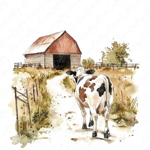 14 Cow Farm Clipart, Watercolor Cows, Watercolor Farm Animals Clipart ...