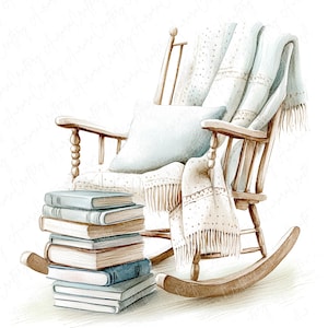 8 Watercolor Winter Rocking Chair Clipart, Cozy Chair Clipart, Reading ...