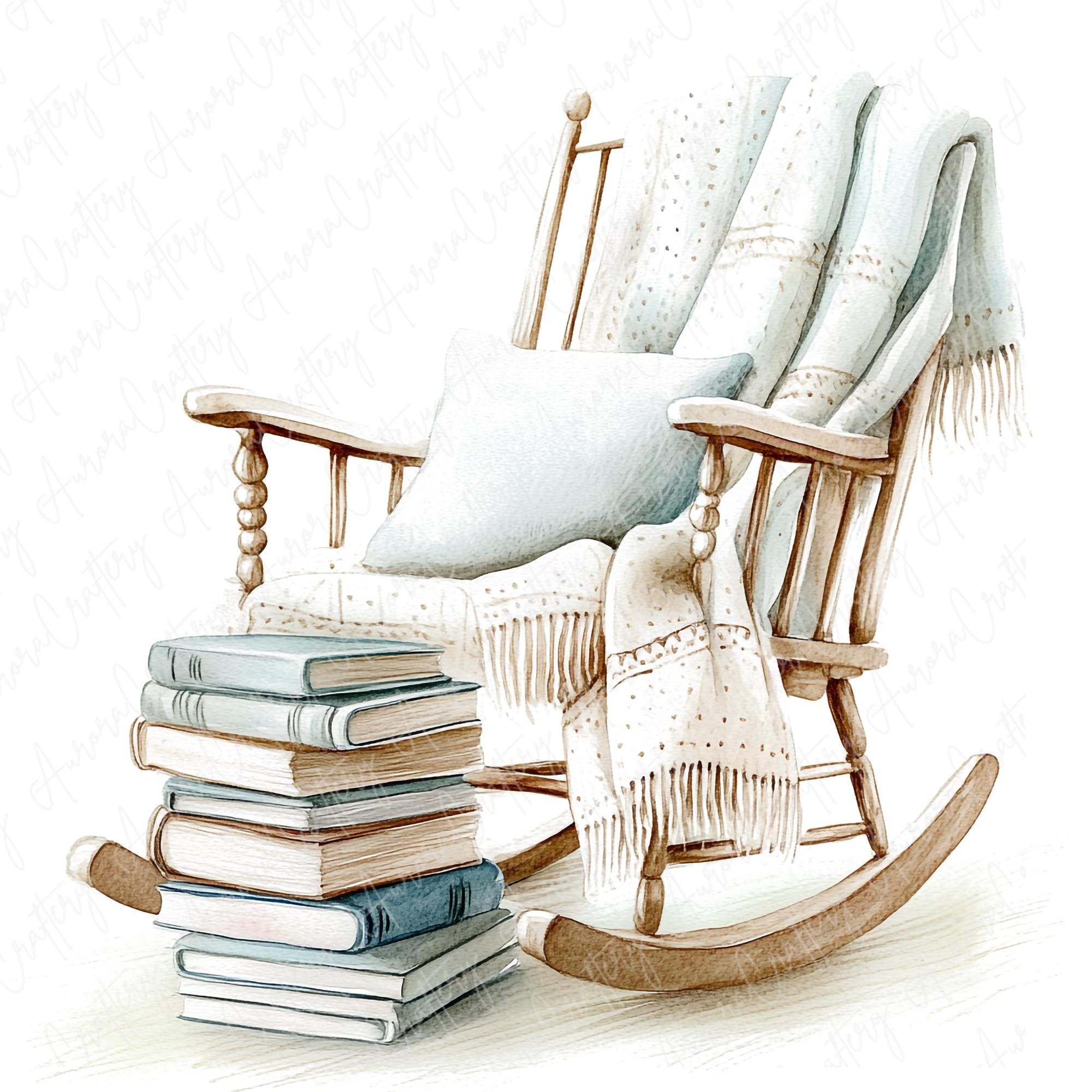 8 Watercolor Winter Rocking Chair Clipart, Cozy Chair Clipart, Reading ...