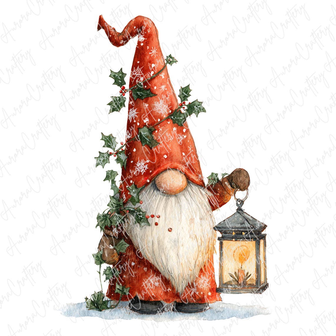 4 Watercolor Gnome Clipart JPG, Festive Holiday Gnomes With Lanterns ...