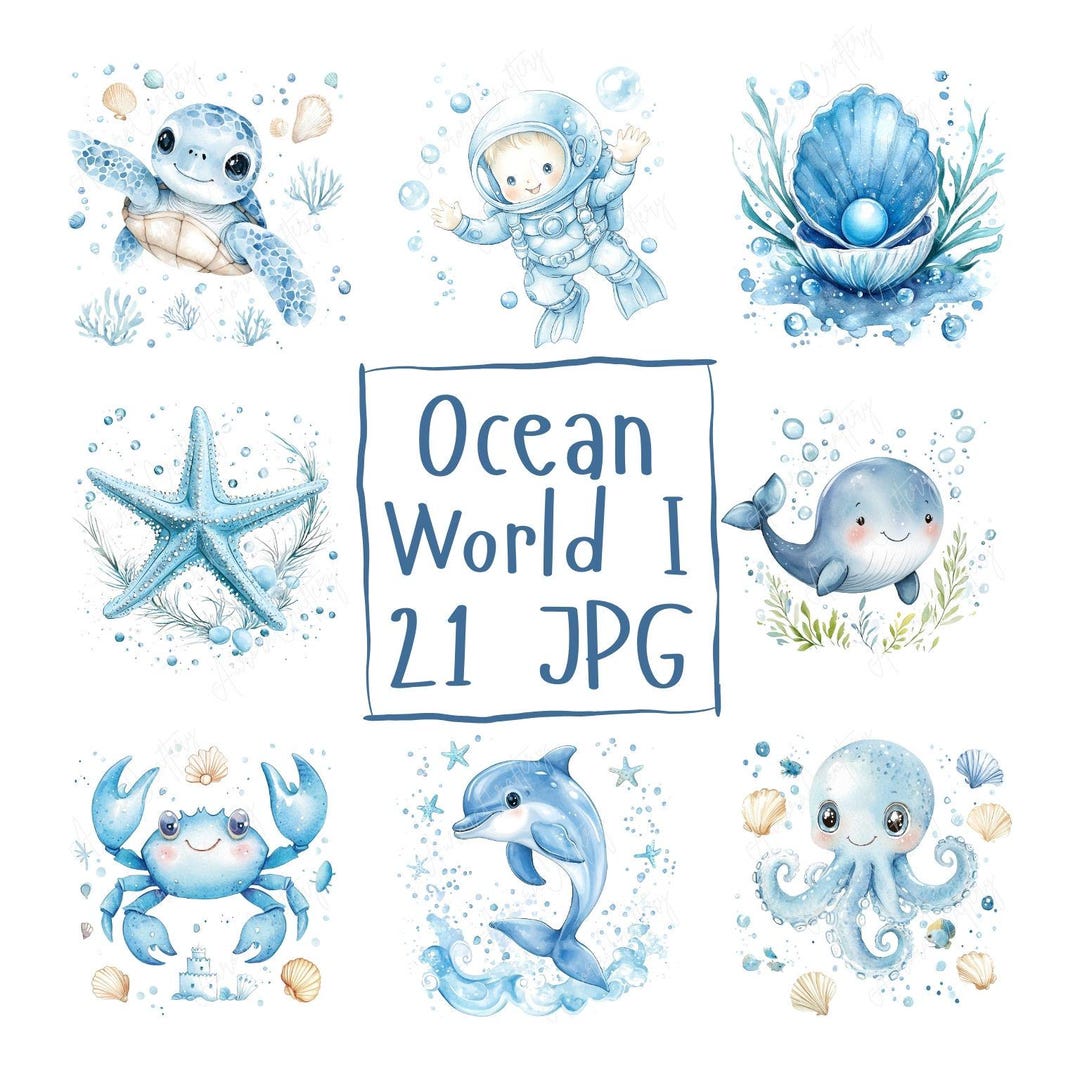 21 Watercolor Sea Creatures Clipart Sealife Clipart Ocean Clipart, Cute ...