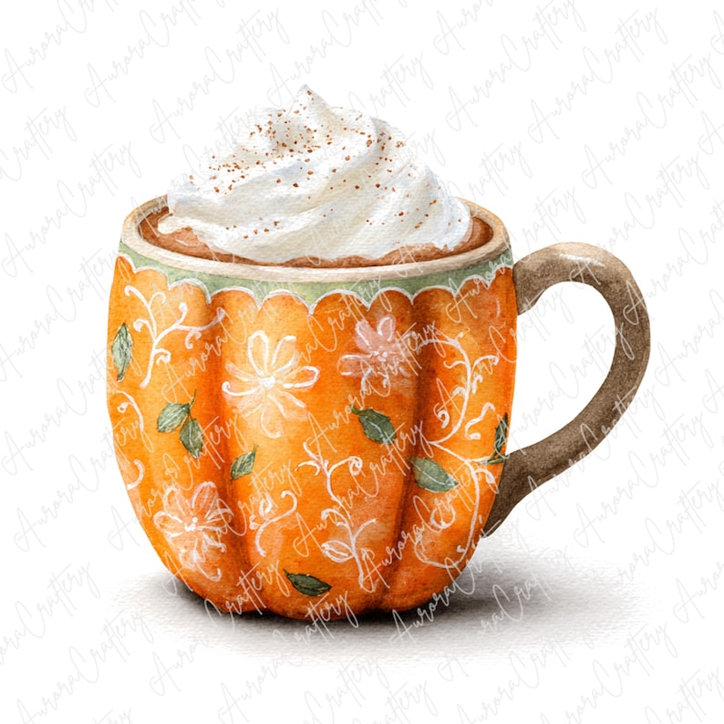 6 Watercolor Pumpkin Mug Clipart, Cozy Autumn Drink Illustrations, Fall ...