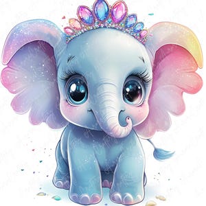 9 Watercolor Baby Elephant Princess Clipart | Cute, Colorful Elephants ...