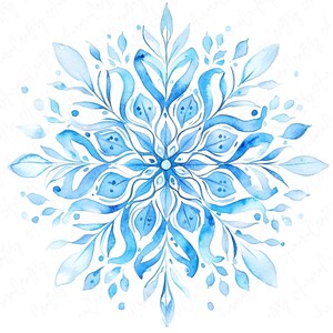 10 Watercolor Snowflakes Clipart, Intricate Blue Winter Snowflake ...