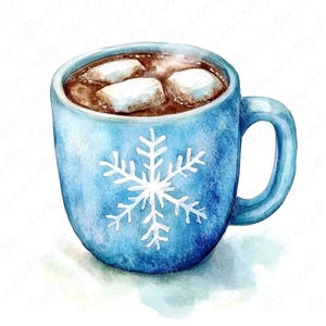 10 Watercolor Hot Cocoa Mug Clipart, Cozy Festive Mugs With ...