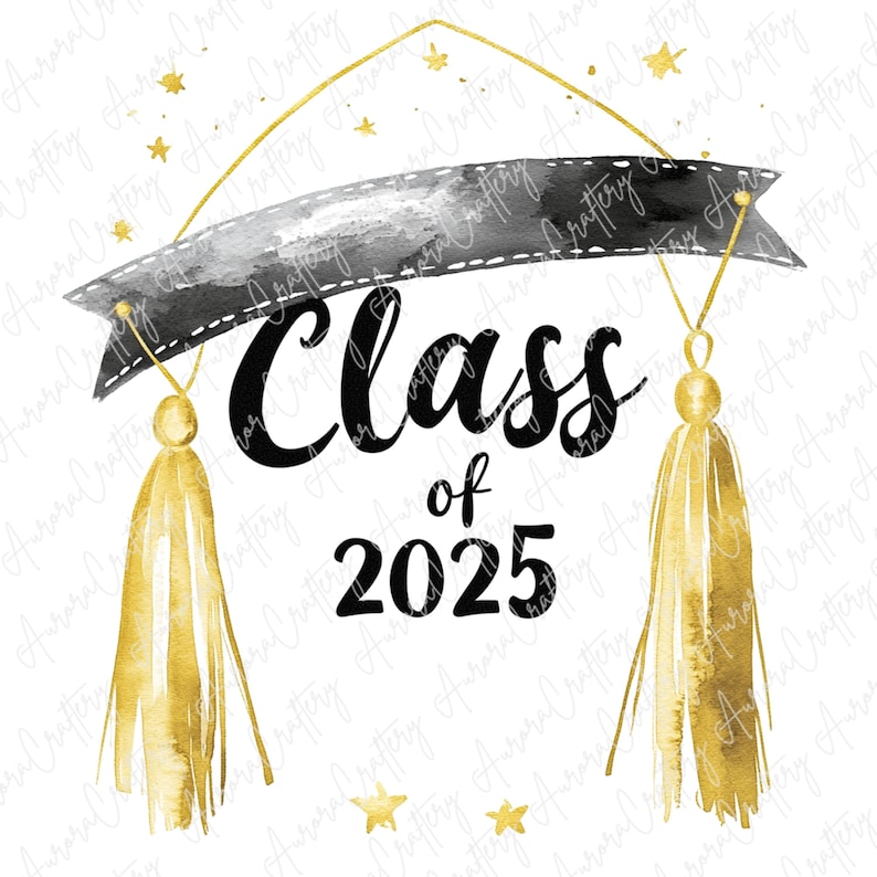 7 Class of 2025 Graduation Banner Clipart, Black and Gold Watercolor ...