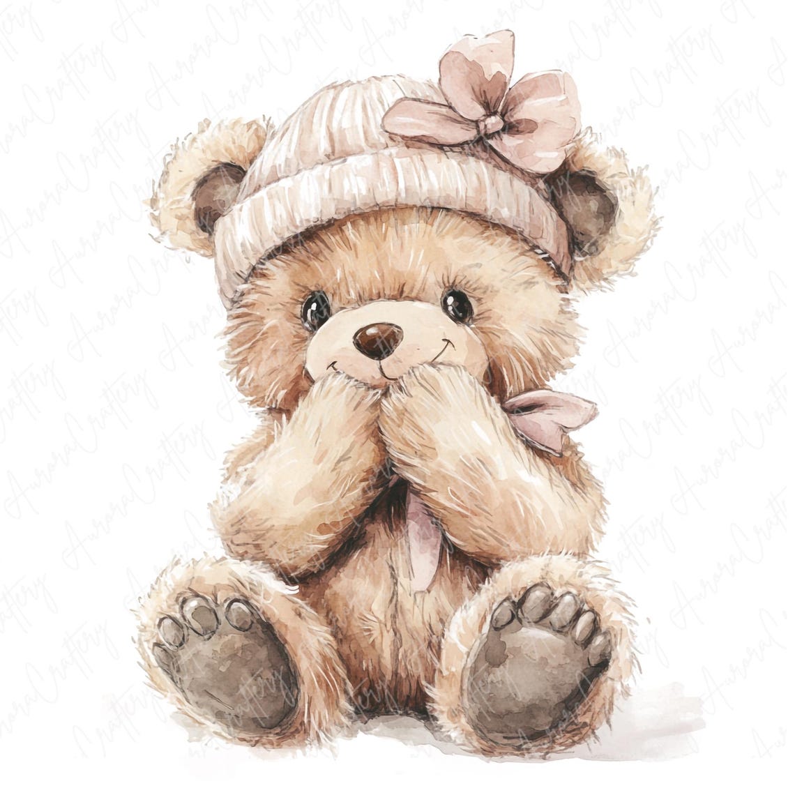 6 Watercolor Teddy Bear Clipart, Cute Pink Teddy Bears, Cute Nursery ...