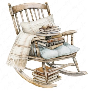 8 Watercolor Winter Rocking Chair Clipart, Cozy Chair Clipart, Reading ...