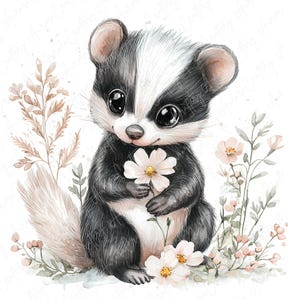 13 Watercolor Skunk Clipart, Woodland Skunk, Cute Forest Animal Clipart ...