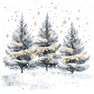 5 Watercolor Snowy Pine Tree Forest Clipart, Winter Forest Clipart ...