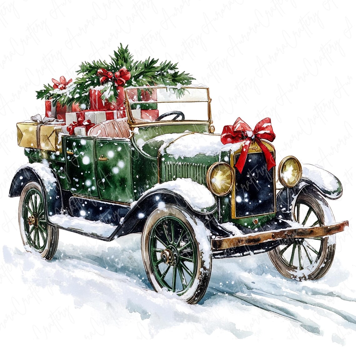 9 Watercolor Festive Trucks Clipart, Winter Truck With Gifts, Festive ...