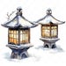9 Watercolor Snow Lantern Clipart, Festive Japanese Lantern With Snow ...