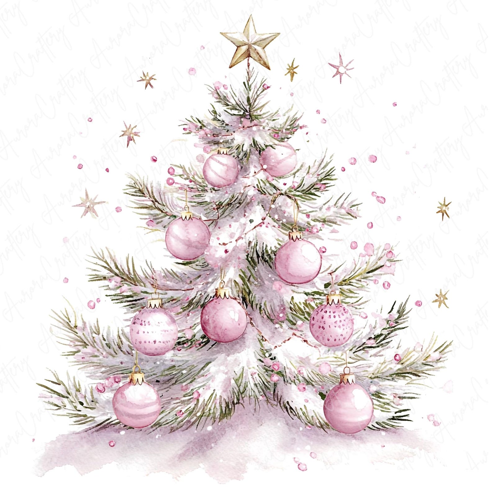 7 Watercolor Pink Glittery Winter Tree Clipart, Seasonal Tree Clipart ...