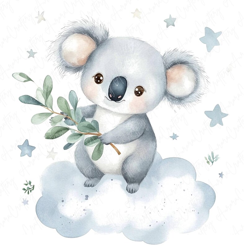 8 Sleepy Koala Nursery Clipart | Cute Baby Koalas With Moons, Stars ...