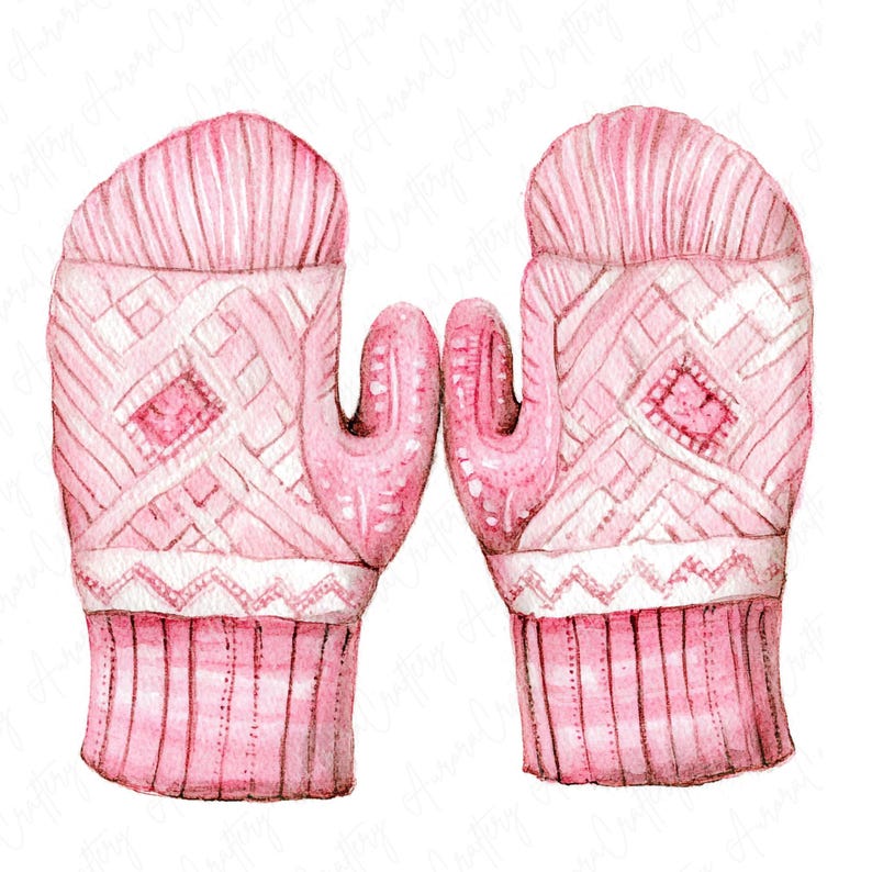 6 Pink Mittens Winter Clipart, Cozy Winter Mittens Clipart, Winter ...